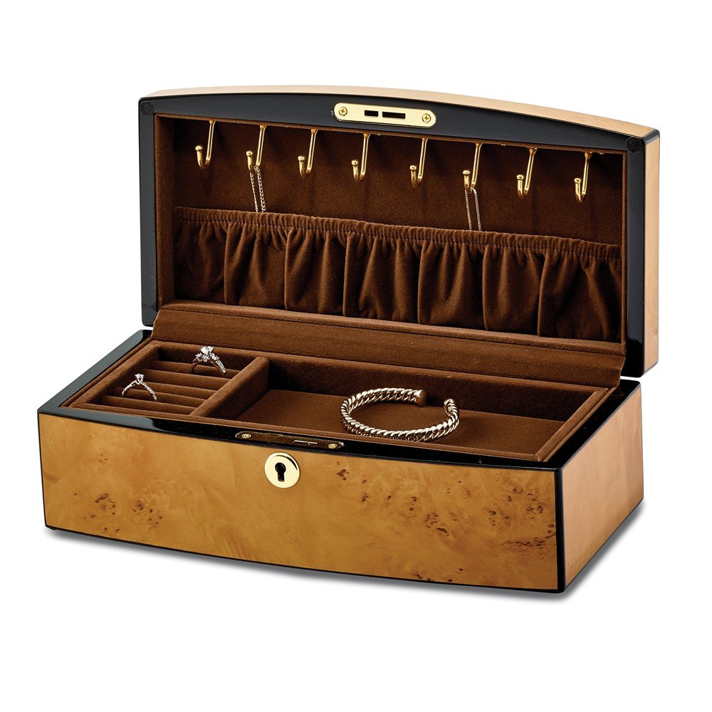 Burlwood Veneer Gloss Finish with Lift Tray Jewelry Box 11"