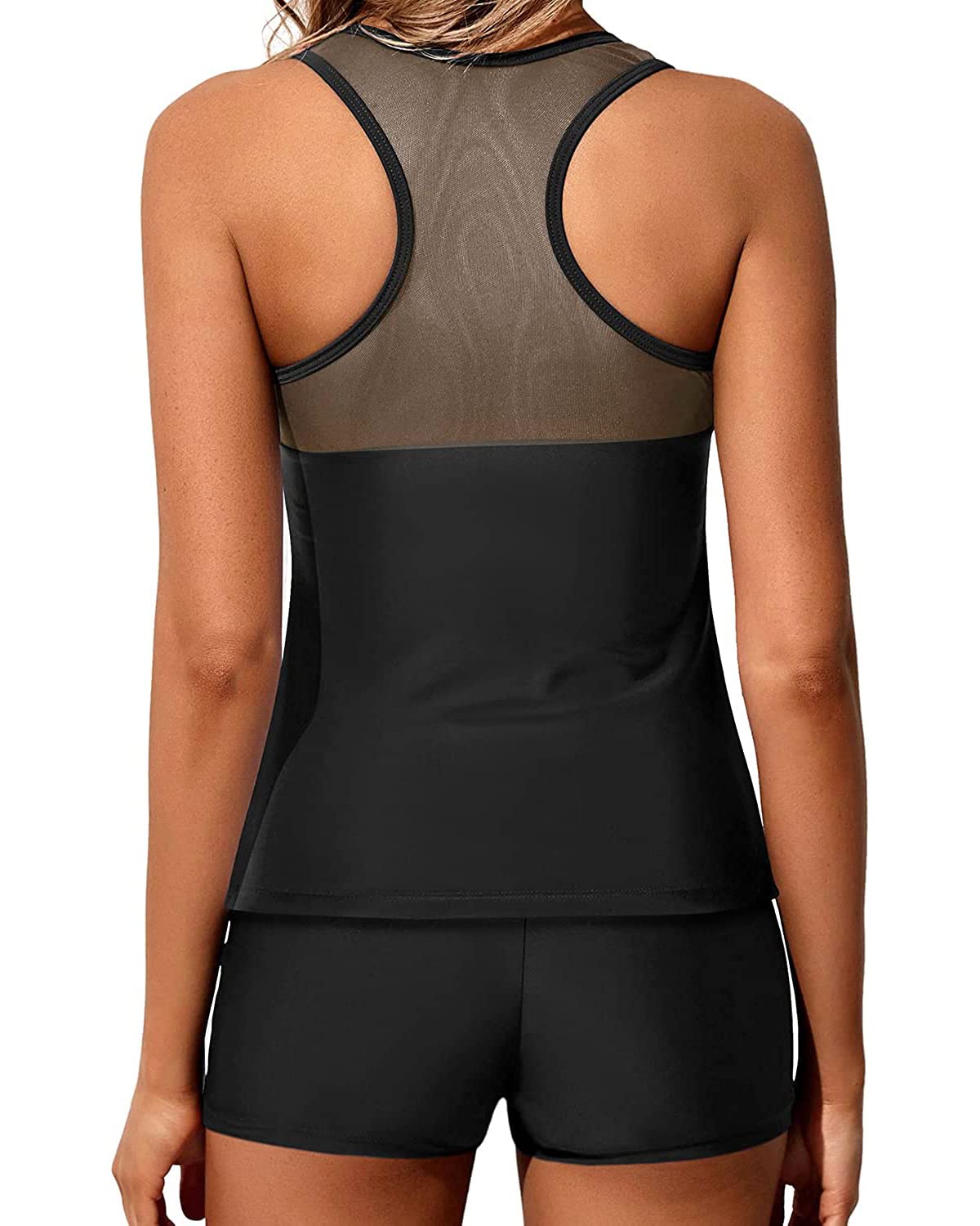 Yonique Tankini Swimsuits for Women with Shorts Athletic Two Piece Bathing Suits Racerback Tank Tops Swimwear Black XL