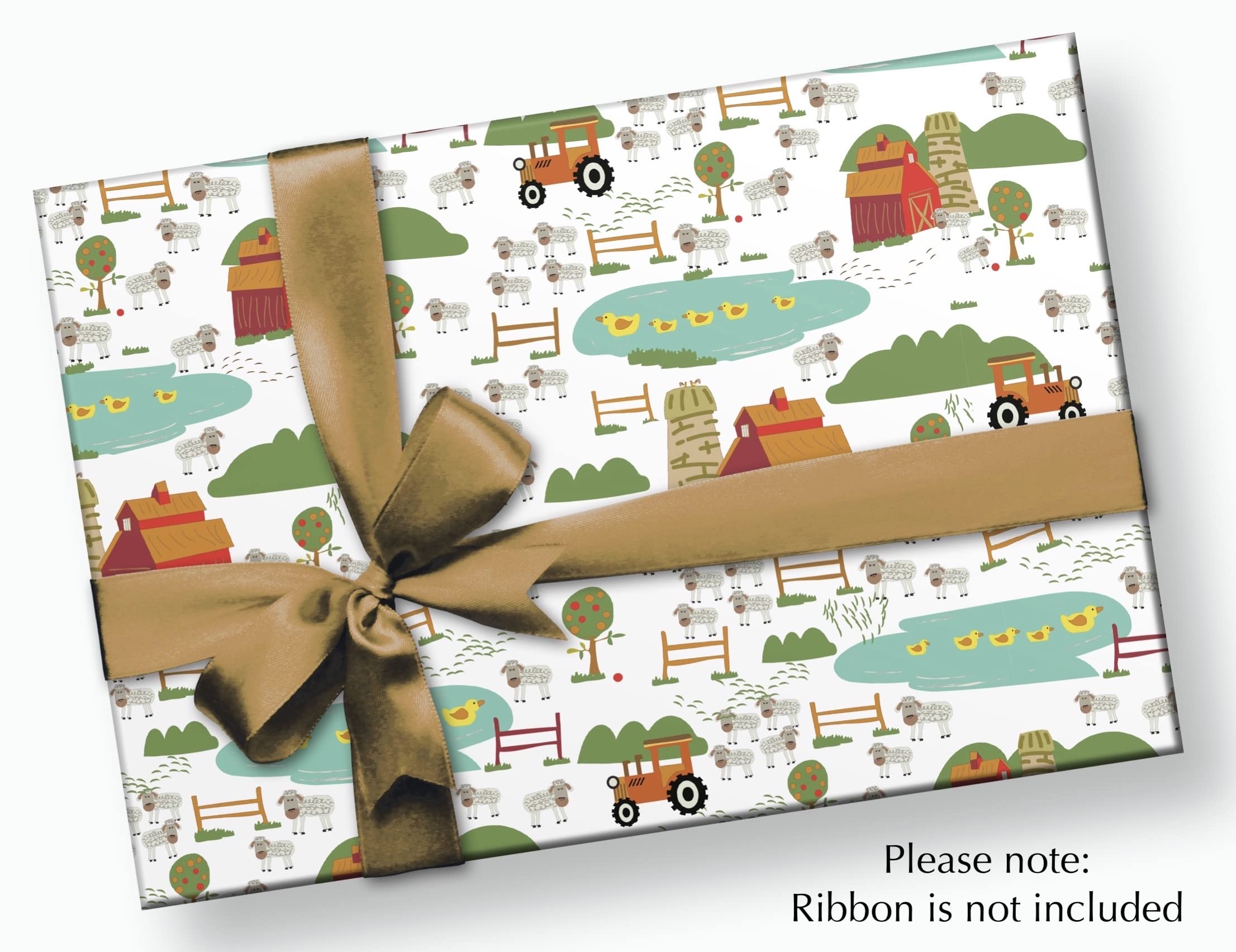 Stesha Party Farm Gift Wrap Red Barn Wrapping Paper - Folded Flat 30 x 20 Inch, 3 Sheets