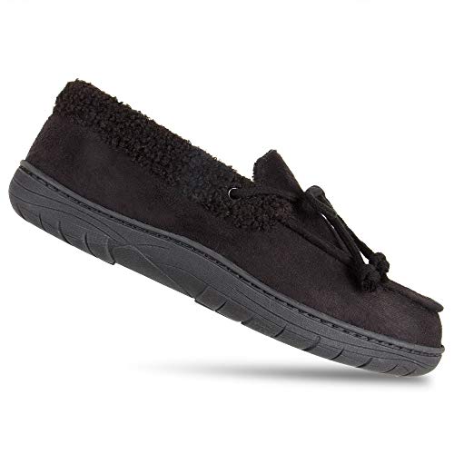 Hanes Men's Moccasin Slipper House Shoe With Indoor Outdoor Memory Foam Sole Fresh Iq Odor Protection, Navy, Large