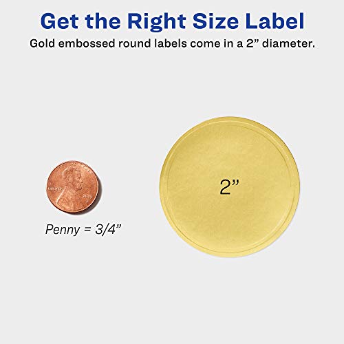 Avery Printable Embossed Foil Round Labels, 2" Diameter, Gold, 96 Customizable Labels (22831)