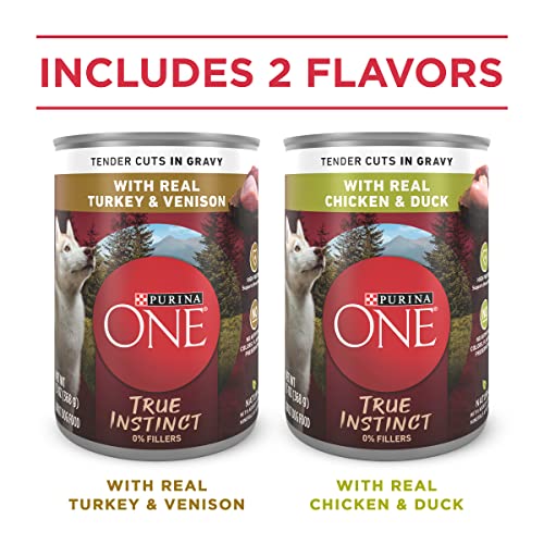 Purina ONE True Instinct Tender Cuts in Gravy With Real Turkey and Venison, and With Real Chicken and Duck High Protein Wet Dog Food Variety Pack - (12) 13 oz. Cans