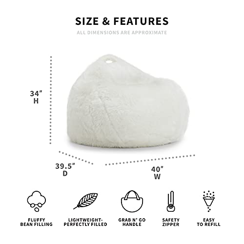 Big Joe Teardrop Bean Bag Chair, Ivory Shag Fur, 3ft Big