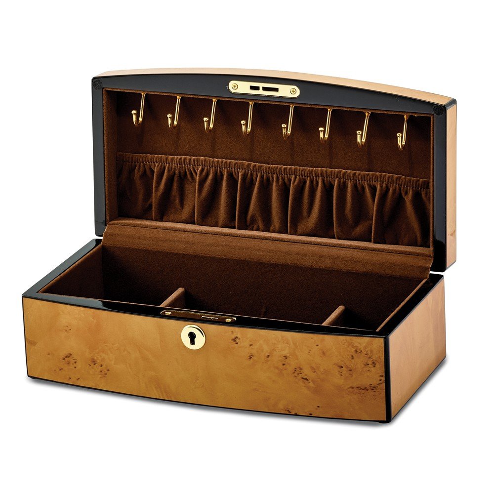 Burlwood Veneer Gloss Finish with Lift Tray Jewelry Box 11"