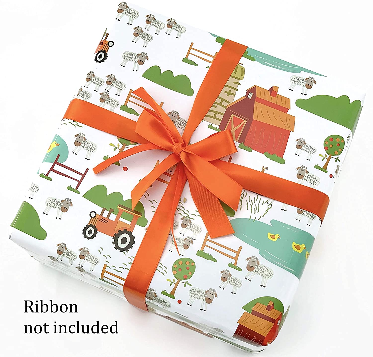 Stesha Party Farm Gift Wrap Red Barn Wrapping Paper - Folded Flat 30 x 20 Inch, 3 Sheets