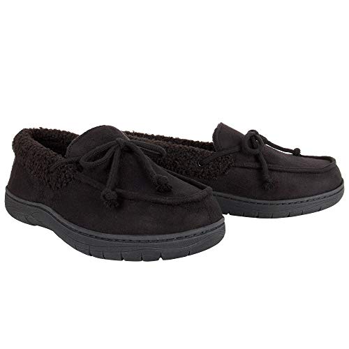 Hanes Men's Moccasin Slipper House Shoe With Indoor Outdoor Memory Foam Sole Fresh Iq Odor Protection, Navy, Large