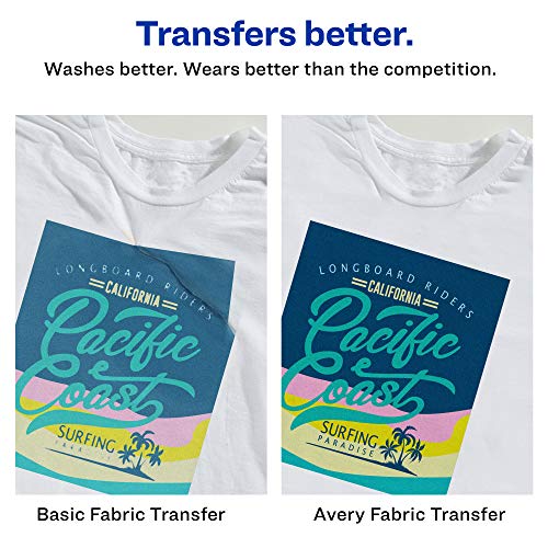 Avery Printable Heat Transfer Paper for Light Fabrics, 8.5" x 11", Inkjet Printer, 18 Iron On Transfers (8938)