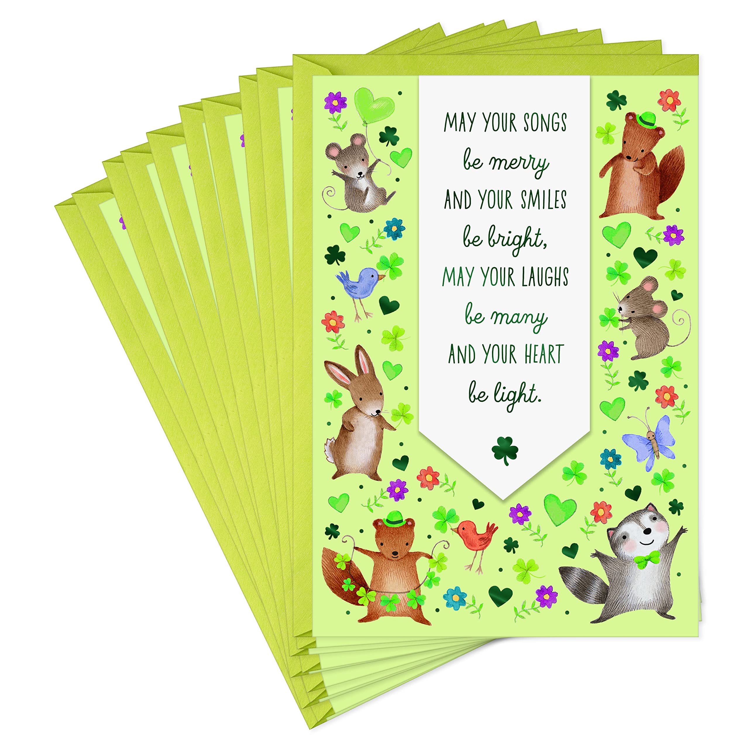 Hallmark Pack of St. Patricks Day Cards, Festive Critters (10 Cards and Envelopes)