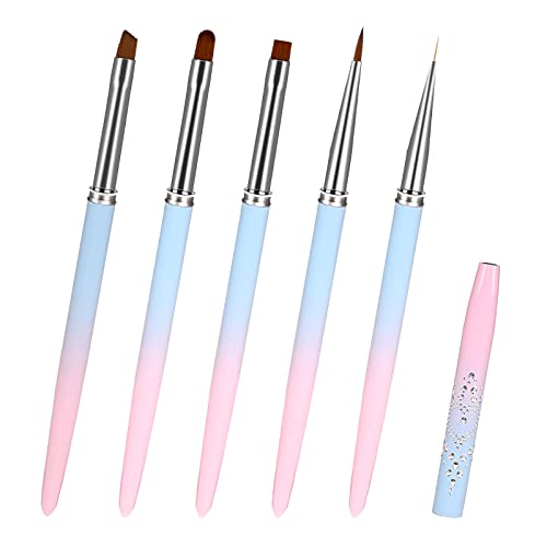 5Pcs Nail Polish Clean Up Brush Set, Manicure Nail Art Polish Remover Brush with Nail Liner Brush Professional Nail Detail Brush Nail Painting Tool for Nail Art Design & Polish Mistake Cleaning