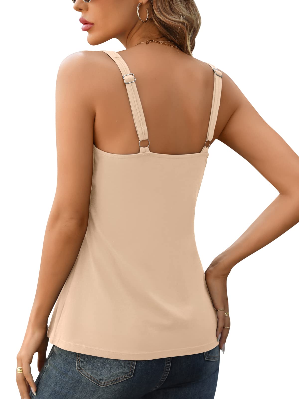 V FOR CITY Women's Built-in Bra Tank Adjustable Wide Strap Camisole Tops Scoop Neck Cotton Cami Shirts M
