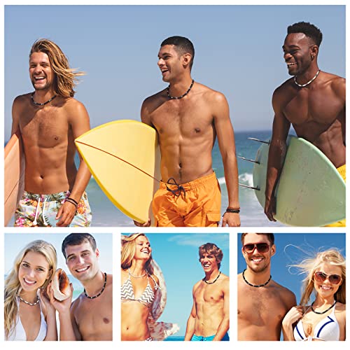 4 Pcs Puka Shell Necklace for Men Surfer Necklace Choker Beach Puka Choker Seashell Necklaces with Clam Chip Beads Xmas Gift (Elegant Color)