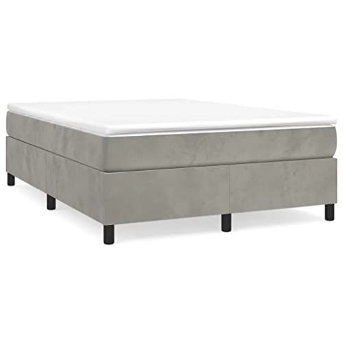 vidaXL Box Spring Bed with Mattress Home Bedroom Mattress Pad Double Bed Frame Base Foam Topper Furniture Light Gray 53.9"x74.8" Full Velvet