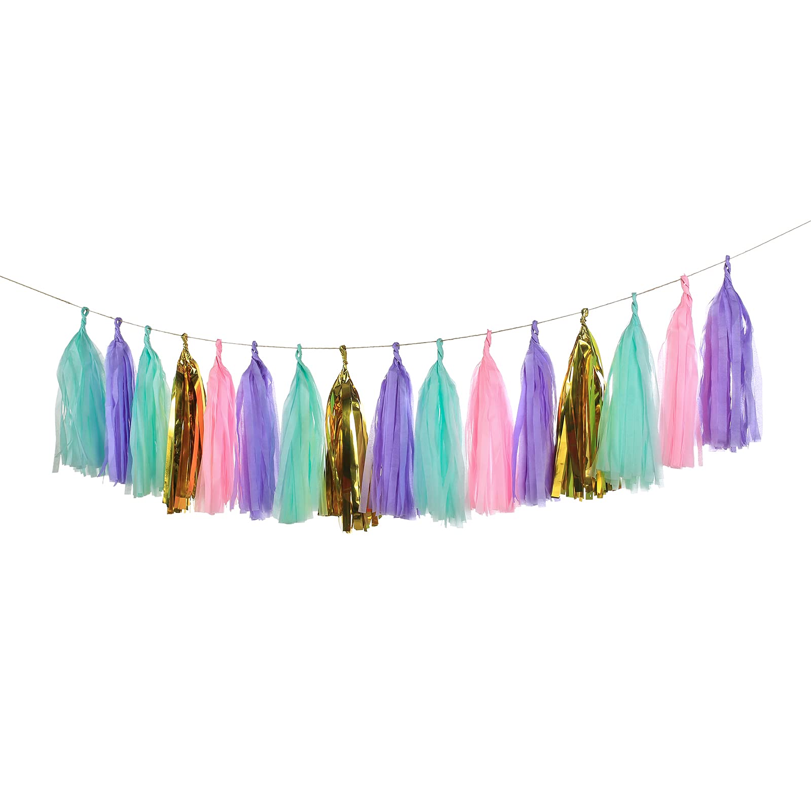 20 PCS Tissue Paper Tassels, Tassel Garland Banner for Wedding, Baby Shower and Party Decorations, DIY Kits (Metallic Gold,Light Purple,Pink,Green)