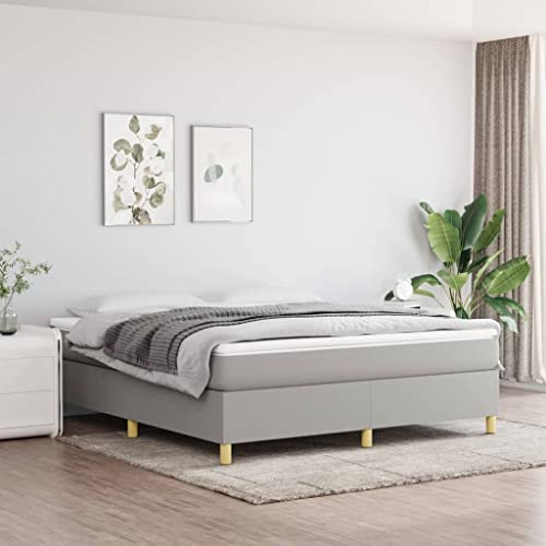 vidaXL Box Spring Bed Frame Home Indoor Bed Accessory Bedroom Upholstered Double Bed Base Furniture Light Gray 76"x79.9" King Fabric