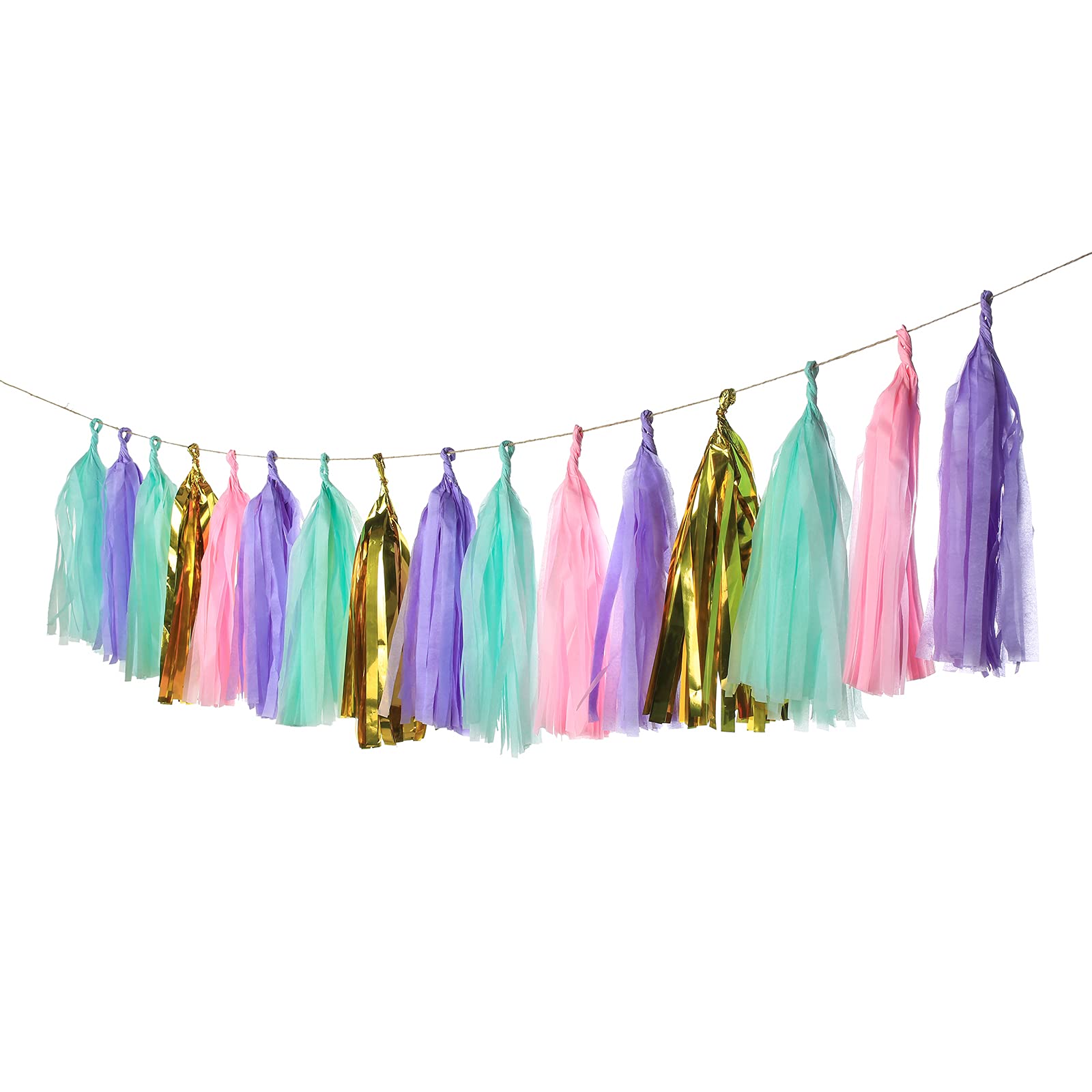 20 PCS Tissue Paper Tassels, Tassel Garland Banner for Wedding, Baby Shower and Party Decorations, DIY Kits (Metallic Gold,Light Purple,Pink,Green)