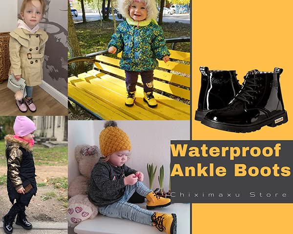 Cixi Maxu E-Commerce.Co.Ltd Girls Boys Rose PU Waterproof Child Ankle Boots,Little Kid, 13M US