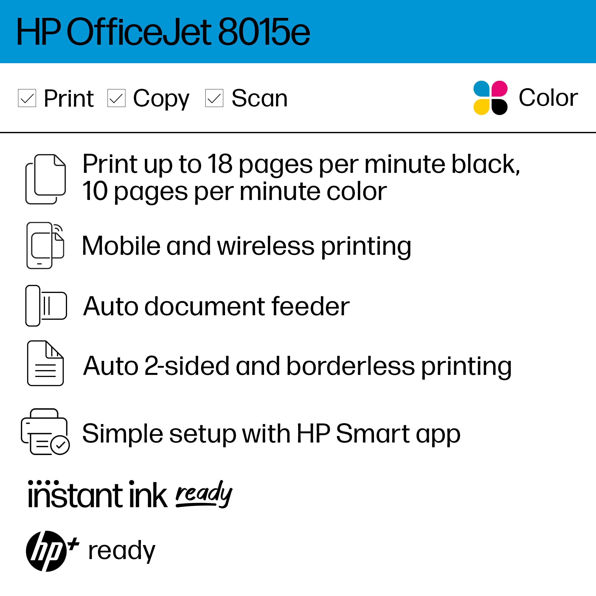 HP OfficeJet 8015e Wireless Color All-in-One Printer with 6 Months Free Ink with HP+(228F5A), White
