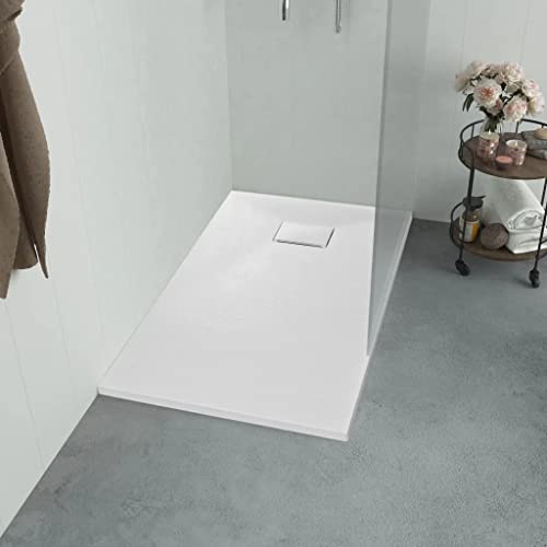 vidaXL Shower Base Tray Home Indoor Plumbing Fixture Hardware Part Skid Resistant Bathroom Base Shower Receptor Tray SMC White 35.4"x31.5"