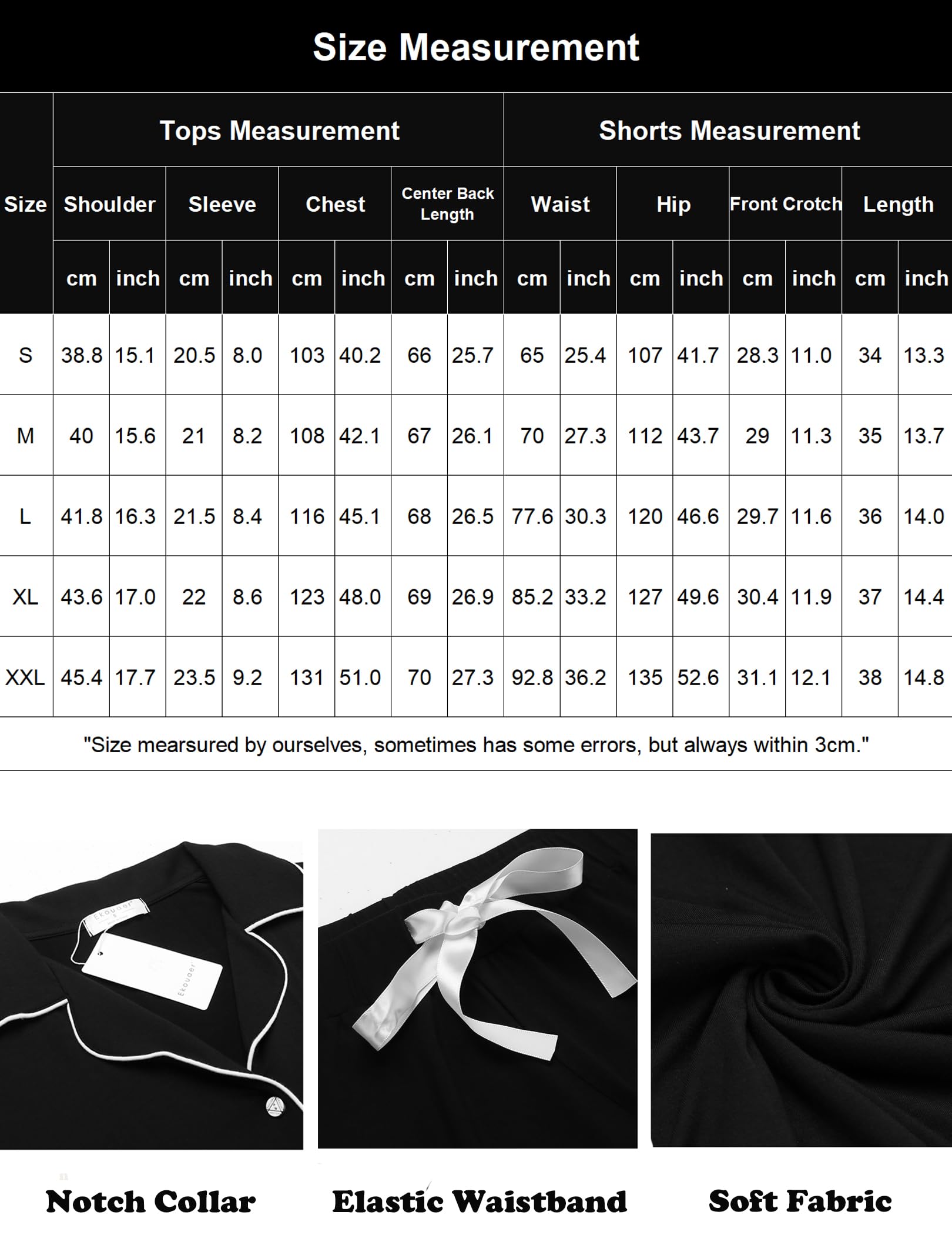 Ekouaer Pajamas Set for Women Short Sleeve Sleepwear Button Down Pjs Soft 2 Piece Lounge Sets Black X-Large