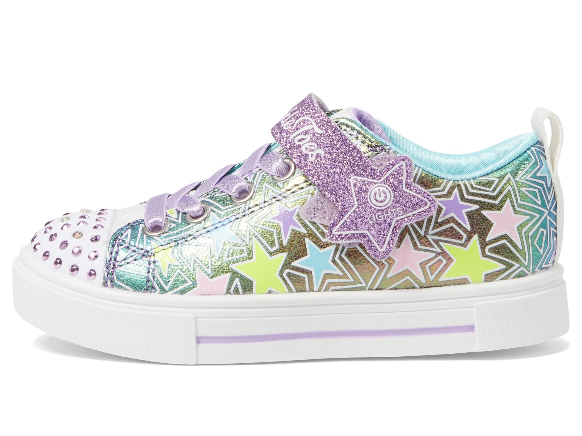 Skechers Kids Girls Twinkle Sparks-Shimmer Star Sneaker, Purple/Multi, 2 Little Kid