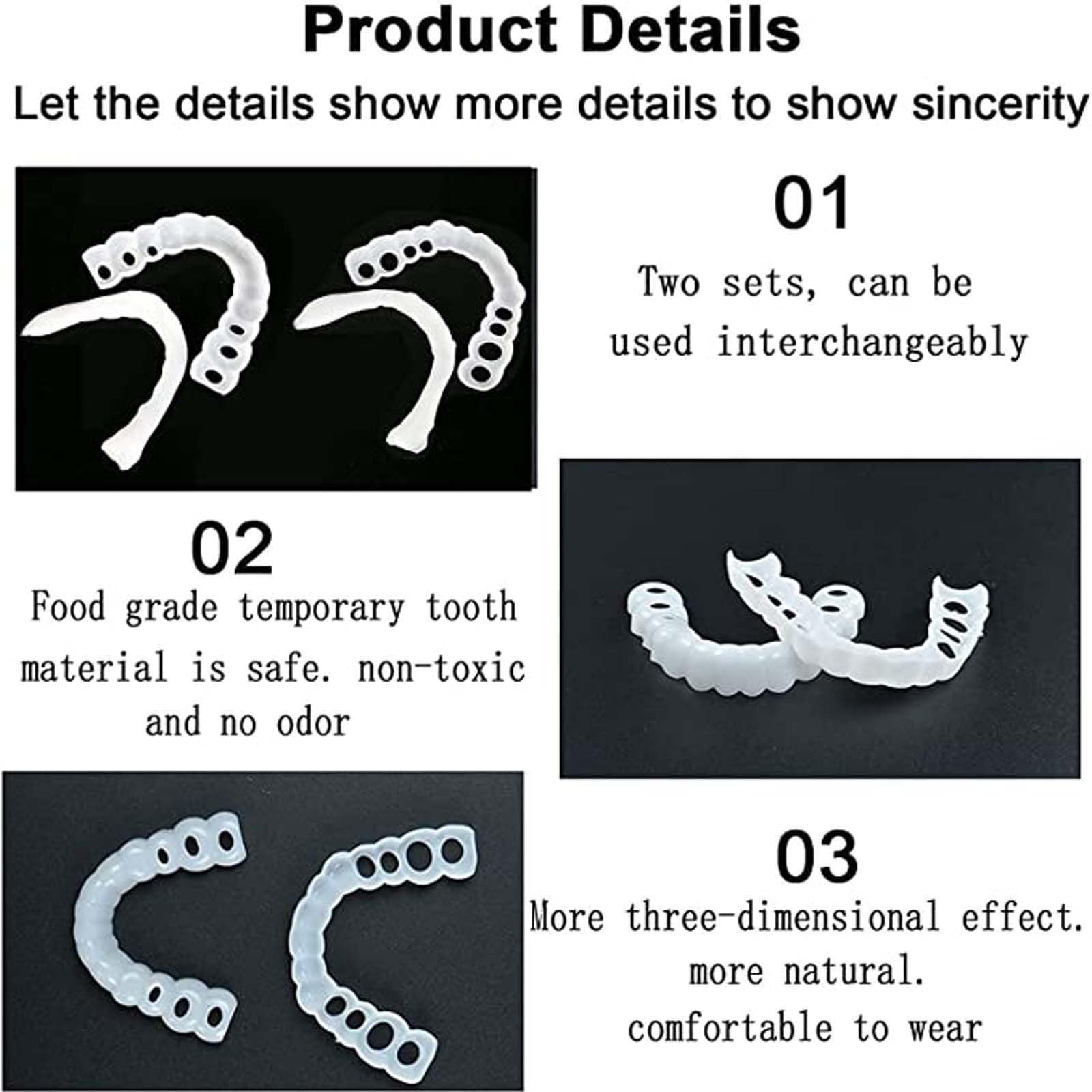 Aimery Fake Teeth,2 PCS Dentures Teeth for Women and Men, Natural Shade Fake Veneer, Denture Decorations for Halloween, Christmas and Daily Life (Teeth1)