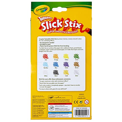 Crayola Twistables Slick Stix Crayons, 12 Count, Oil Pastel Alternative, Ages 3 & Up, Assorted