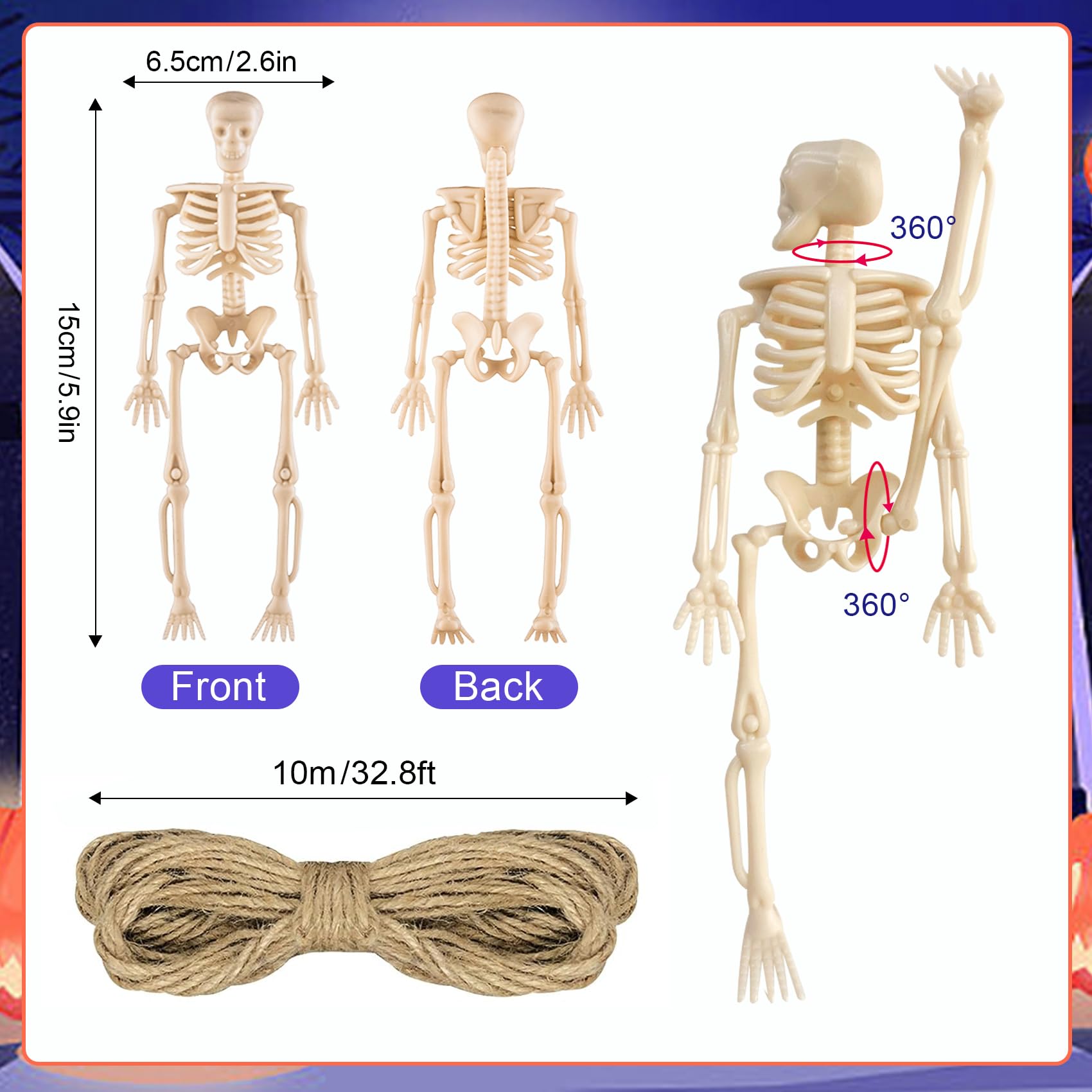 MUXIUNT 16 Pcs Halloween Mini Skeleton Figurine Decoration,6”Halloween posable Skeleton Decor,Small Plastic Skeleton Figure for Halloween Spooky Home Decor Haunted House Decorations Party Favors