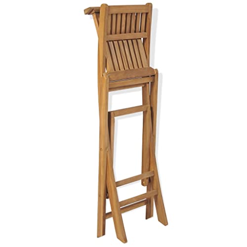 vidaXL 2X Solid Teak Wood Folding Patio Bar Stools Weather Resistant Easy to Storage Sturdy Patio Bistro Garden Outdoor Furniture Meal Seating