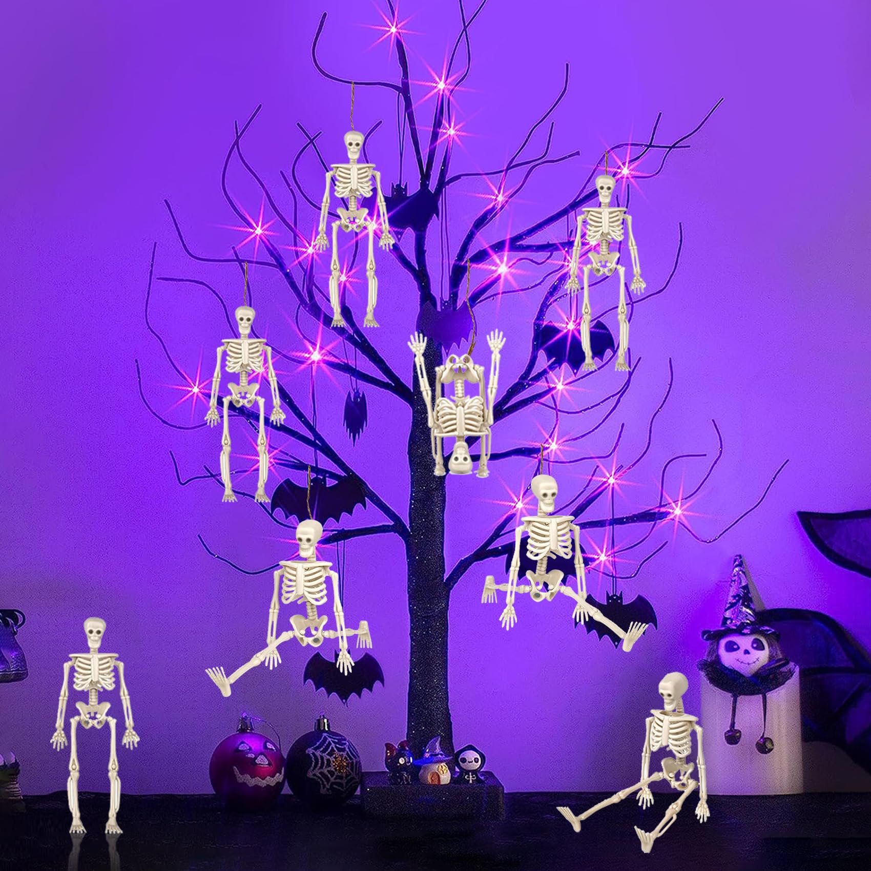 MUXIUNT 16 Pcs Halloween Mini Skeleton Figurine Decoration,6”Halloween posable Skeleton Decor,Small Plastic Skeleton Figure for Halloween Spooky Home Decor Haunted House Decorations Party Favors