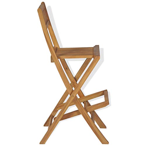 vidaXL 2X Solid Teak Wood Folding Patio Bar Stools Weather Resistant Easy to Storage Sturdy Patio Bistro Garden Outdoor Furniture Meal Seating