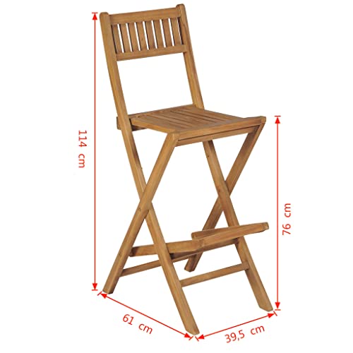 vidaXL 2X Solid Teak Wood Folding Patio Bar Stools Weather Resistant Easy to Storage Sturdy Patio Bistro Garden Outdoor Furniture Meal Seating