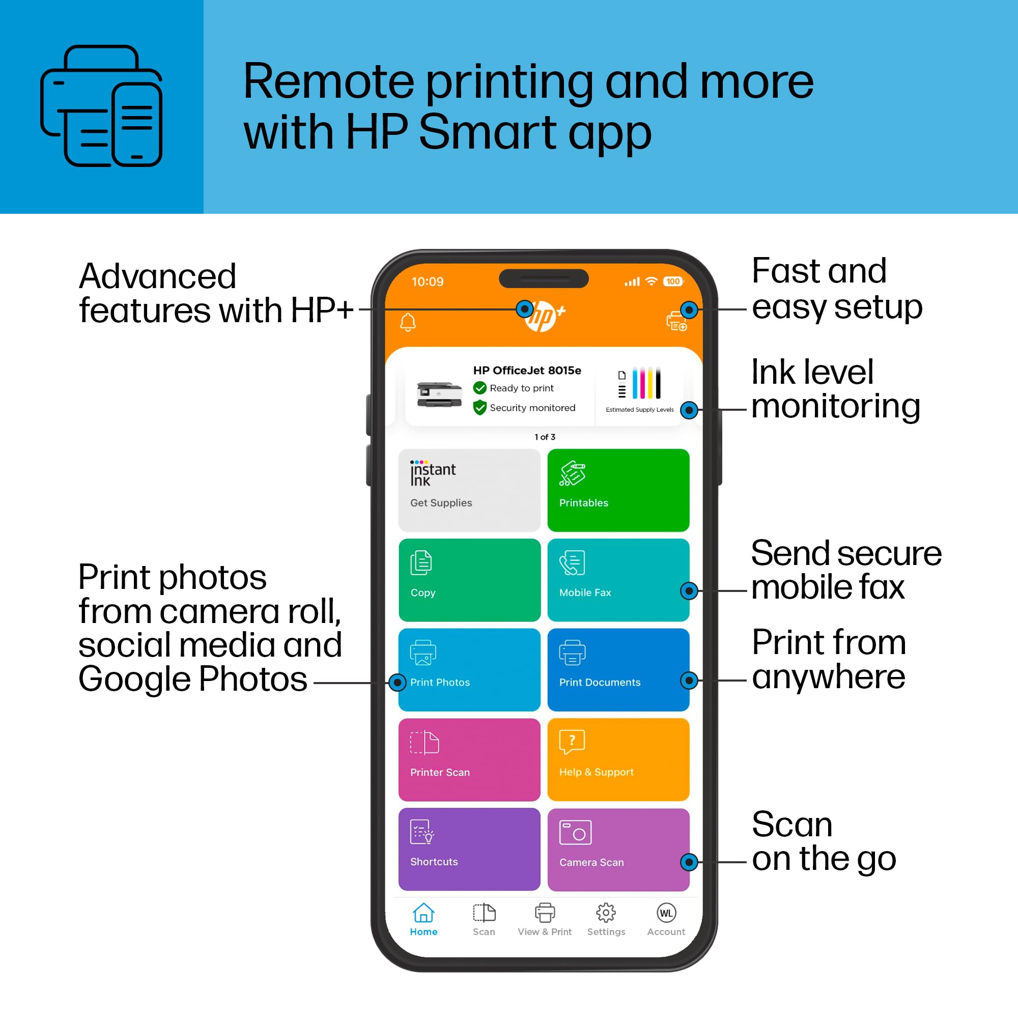 HP OfficeJet 8015e Wireless Color All-in-One Printer with 6 Months Free Ink with HP+(228F5A), White