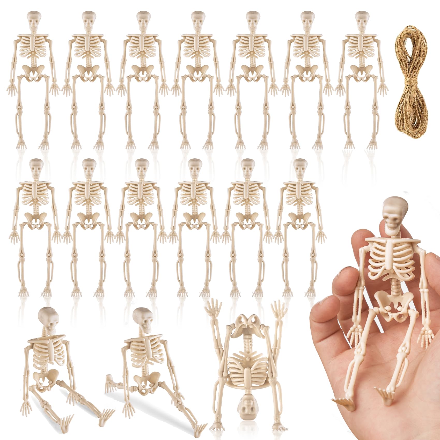 MUXIUNT 16 Pcs Halloween Mini Skeleton Figurine Decoration,6”Halloween posable Skeleton Decor,Small Plastic Skeleton Figure for Halloween Spooky Home Decor Haunted House Decorations Party Favors