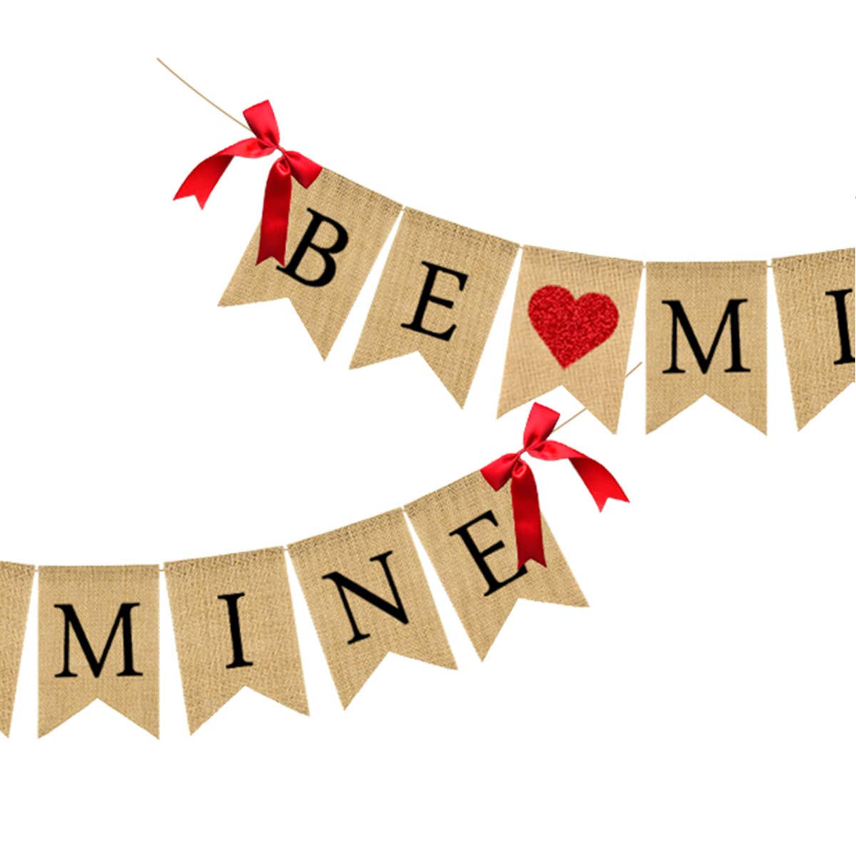 Be Mine Banner Red Glitter Heart Banner Garland Romantic Decorations Burlap Bunting Photo Props Valentine's Day Decorations for Wedding Engagement Home Party Fireplace Mantle Decoration