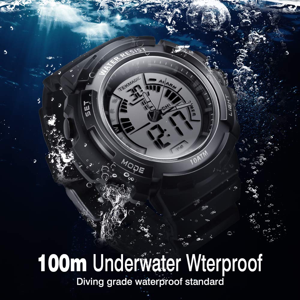CHISHUNG 10 ATM Waterproof Sports Diving Watch 100m Underwater Men Boys Swimming Watch with Stopwatch, Chronograph, Alarm, Calendar, Timer Countdown and Dual Time Zone Display
