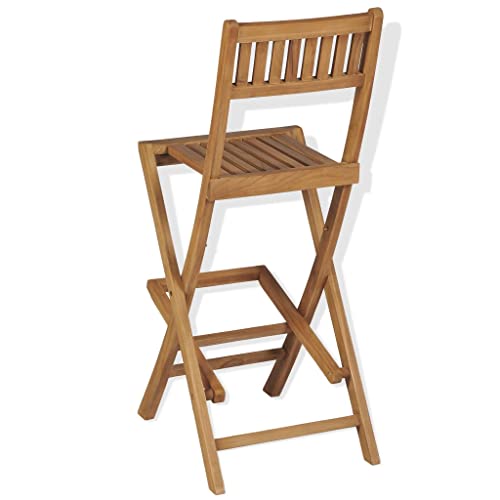 vidaXL 2X Solid Teak Wood Folding Patio Bar Stools Weather Resistant Easy to Storage Sturdy Patio Bistro Garden Outdoor Furniture Meal Seating