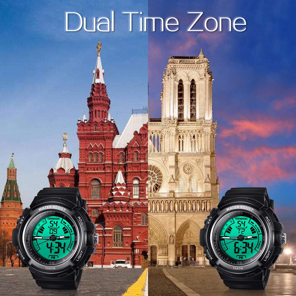 CHISHUNG 10 ATM Waterproof Sports Diving Watch 100m Underwater Men Boys Swimming Watch with Stopwatch, Chronograph, Alarm, Calendar, Timer Countdown and Dual Time Zone Display