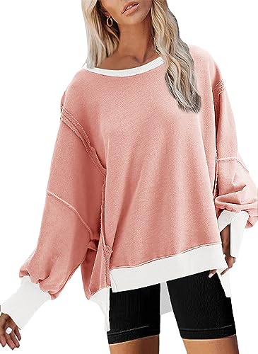 Disamer Womens Crew Neck Sweatshirts Teen Girls Tie Dye Oversized Fall Clothes 2025 Outfits Long Sleeve Pullover Tops,Color Pink,Small