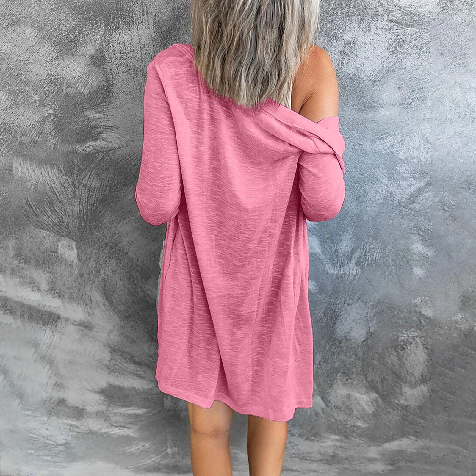 Coupons and Promo Codes for Discount Lightweight Fall Cardigan for Women 2023 Plus Size Long Sleeve Casual Comfy Thin Open Front Kimono Cardigans with Pockets Shrug Sweaters A Pink