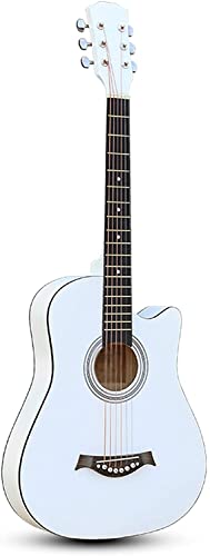 MUWIZ Guitar Kit, String Instrument Electronic Guitar 38 Inches 6 String D Shaped Neck Edging Missing Corner Veneer Male Lady Ballad Wood Guitar (Color : White, Size : 38 inches)