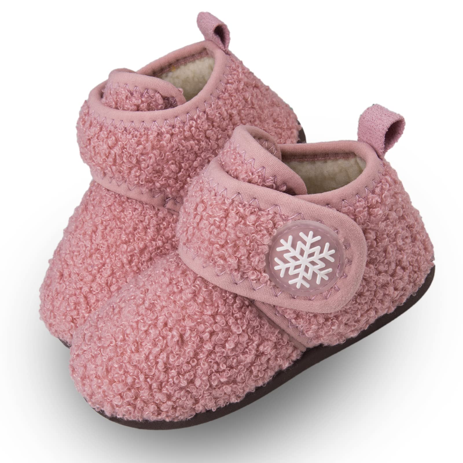 Charrost Baby Infant Boy Girls 03 6 12 18 months First Walking Shoes Size 3 Toddler Soft Sole Non Slip Lightweight Slip on Wide Sock fleece Booties Casual 2 Tiny Feet House Slipper indoor(Pink,14 3T