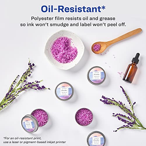 Avery Durable Waterproof Round Labels with Sure Feed, 1-5/8" Diameter, 200 Oil and Tear-Resistant Waterproof Labels, Print-to-The-Edge, Laser/Pigment-Based Inkjet Printable Labels