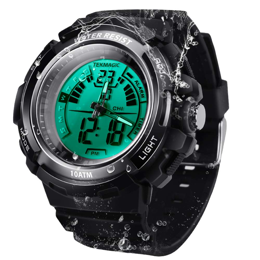 CHISHUNG 10 ATM Waterproof Sports Diving Watch 100m Underwater Men Boys Swimming Watch with Stopwatch, Chronograph, Alarm, Calendar, Timer Countdown and Dual Time Zone Display