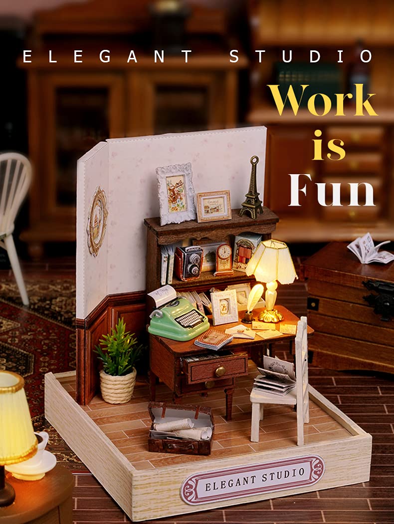 Flever Dollhouse Miniature DIY House Kit Creative Room with Furniture for Romantic Valentine's Gift (Elegant Studio)