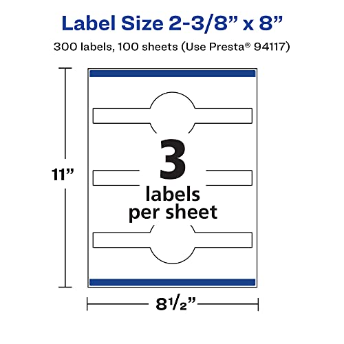 Avery Durable Waterproof Cigar Labels with Sure Feed, 2-3/8" x 8", 300 Oil and Tear-Resistant Waterproof Labels, Laser/Pigment-Based Inkjet Printable Labels