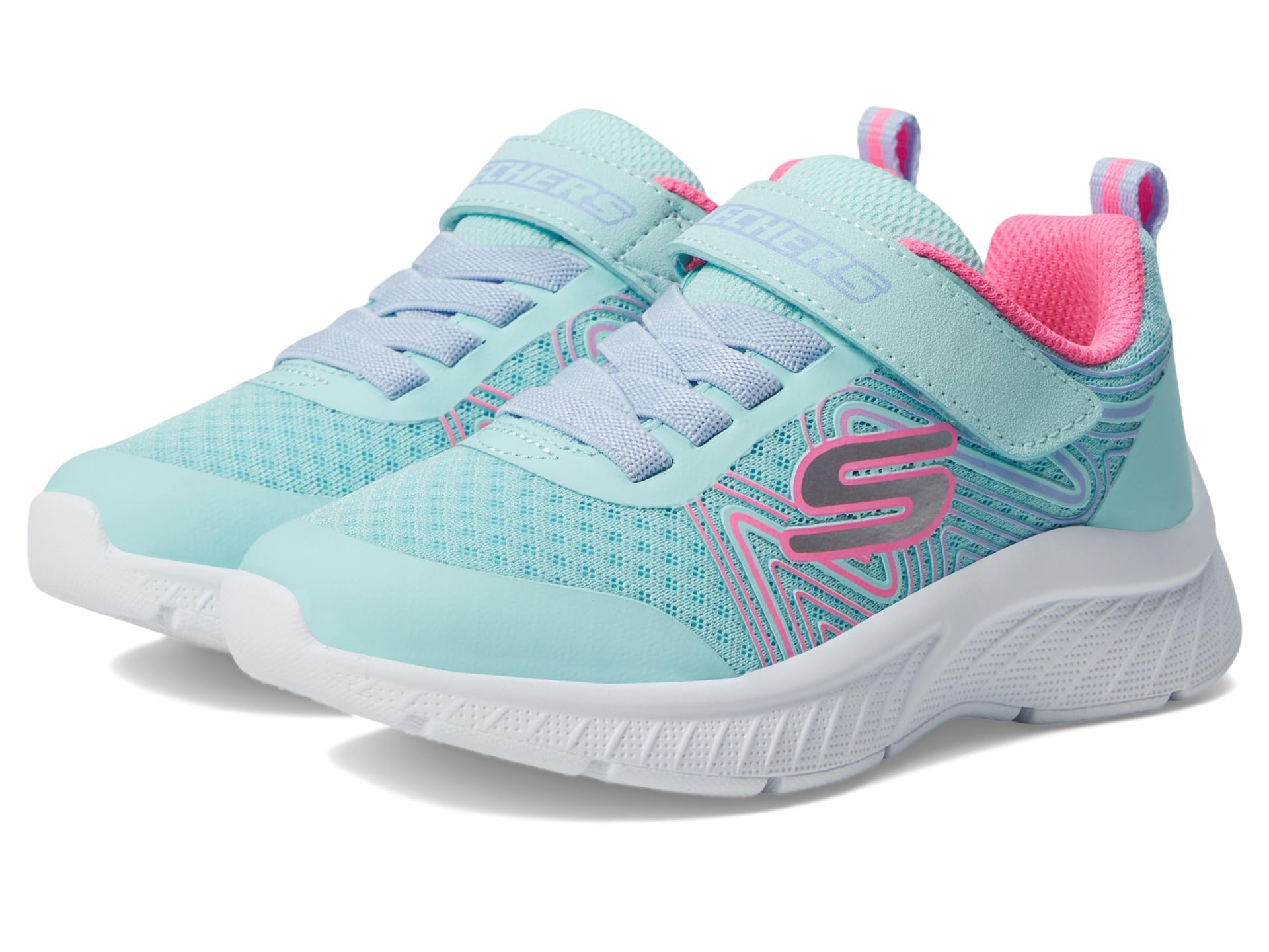 Skechers Microspec Plus-Swirl Sweet Sneaker, Aqua/Pink, 2 US Unisex Little Kid