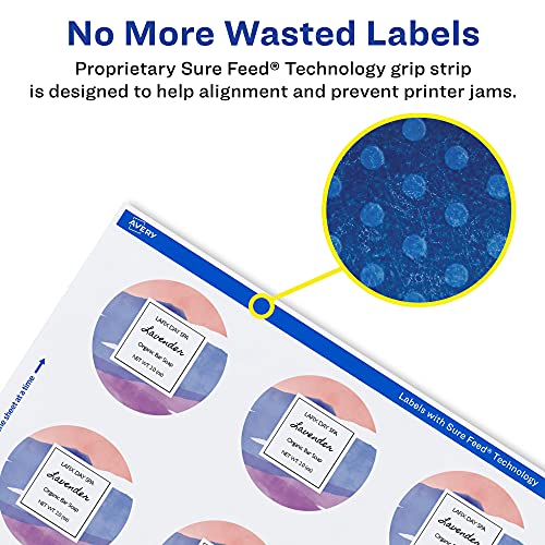 Avery Durable Waterproof Round Labels with Sure Feed, 1-5/8" Diameter, 200 Oil and Tear-Resistant Waterproof Labels, Print-to-The-Edge, Laser/Pigment-Based Inkjet Printable Labels