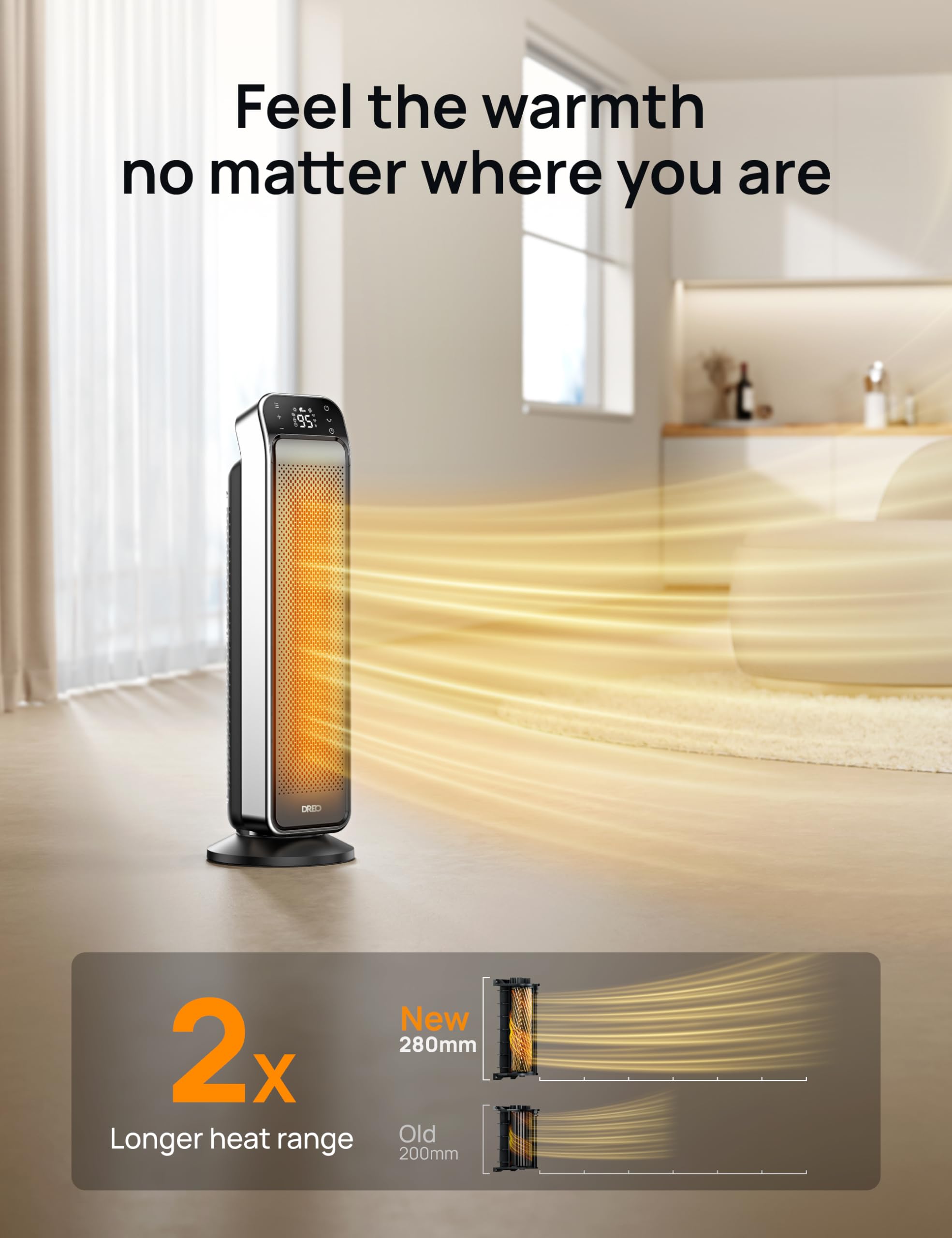 Dreo Space Heater, 24" 11ft/s Fast Quiet Heating Portable Electric Heater with Remote, 3 Modes, Overheating & Tip-Over Protection, Oscillating Ceramic Heater for Bedroom, Office, and Indoor Use, Black