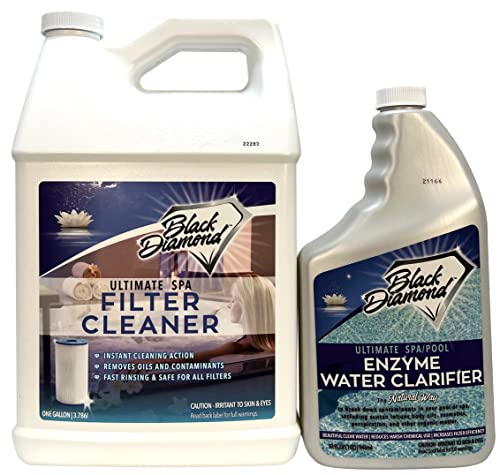 Black Diamond Stoneworks Ultimate Spa Filter Cleaner Fast-Acting Spray for Hot Tub & Pool Filters 1-Gallon and Ultimate SPA and Pool Natural Enzyme Water Clarifier Treatment 1-Quart.