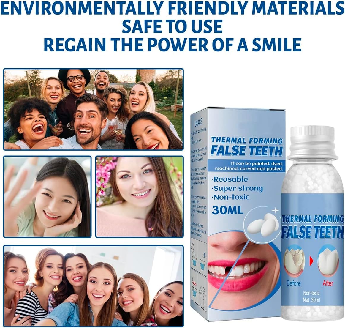 Tooth Replacement Kit, Replace a Missing Tooth in Minutes, Veneers for Temporary Tooth Repair, Complete Your Smile with Temporary Tooth, Nature and Comfortable Veneers